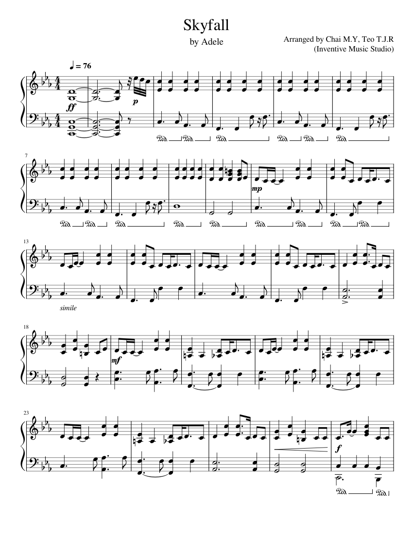 Skyfall – Adele (Piano Solo) Sheet music for Piano (Solo) | Musescore.com