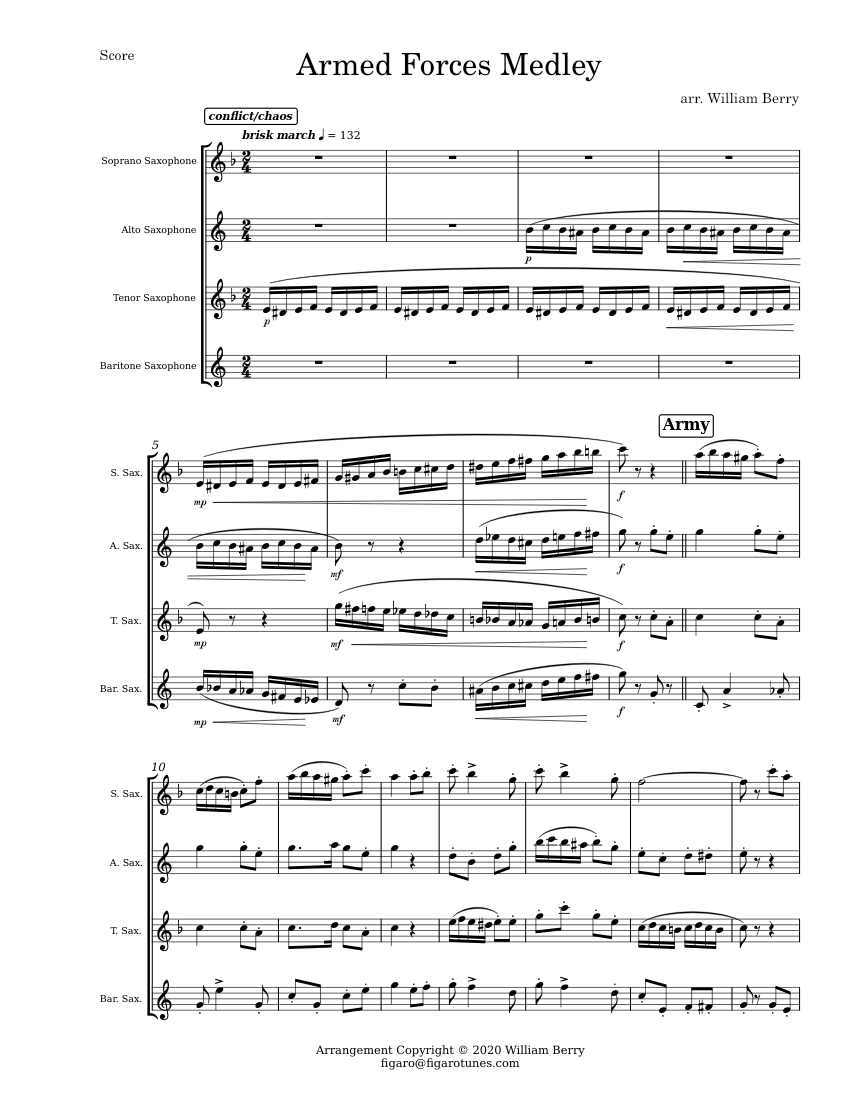 Armed Forces Medley Sax Quartet - arr. William Berry Sheet Music for ...