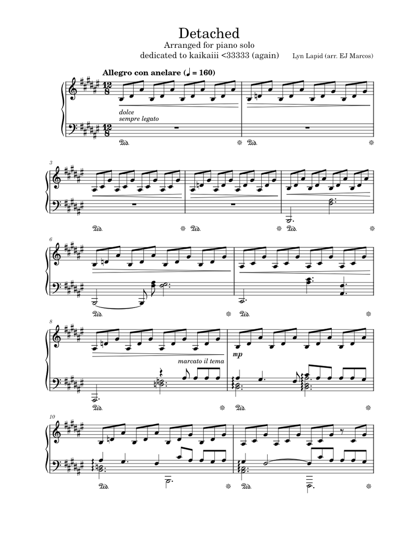 Lyn Lapid - Detached Piano Solo (arr. EJ Marcos) Sheet music for Piano ...