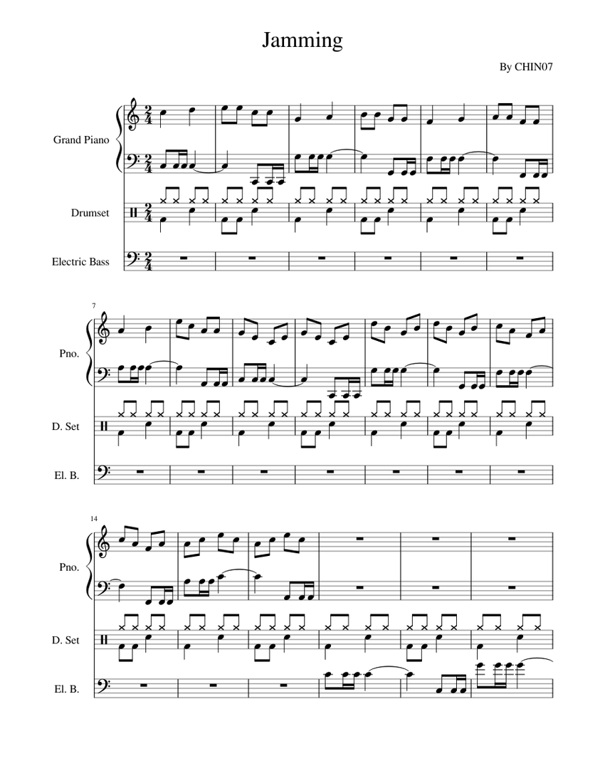 Jamming Sheet music for Piano, Bass guitar, Drum group (Mixed Trio ...