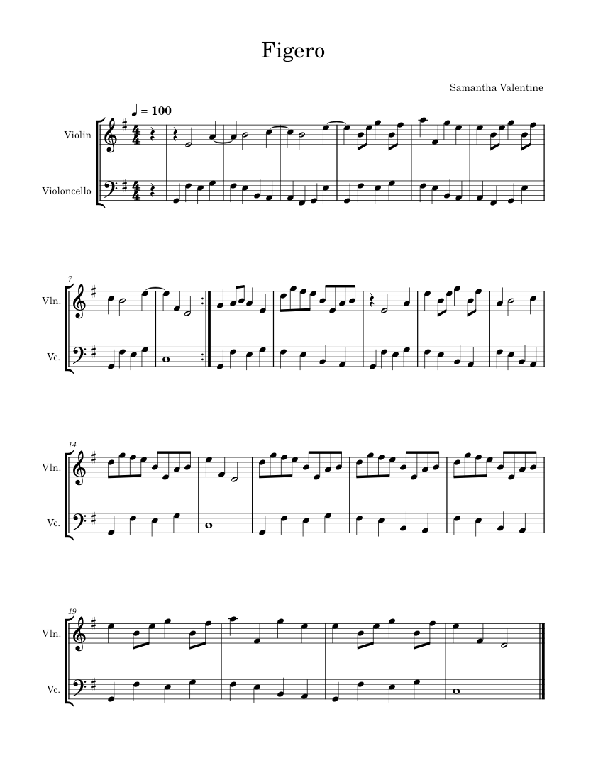 Figero Sheet Music for Violin, Cello (String Duet) | MuseScore.com
