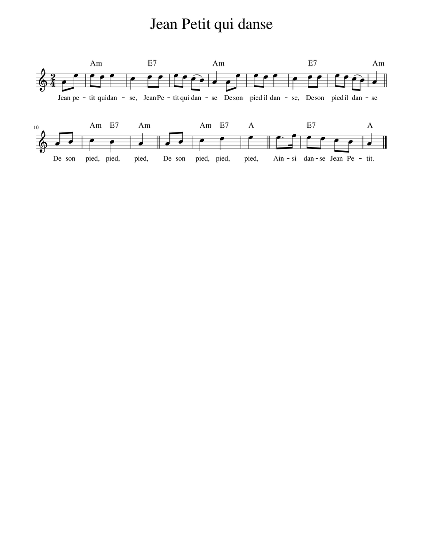 Jean Petit qui danse Sheet Music with Chords for Piano (Solo) easy ...