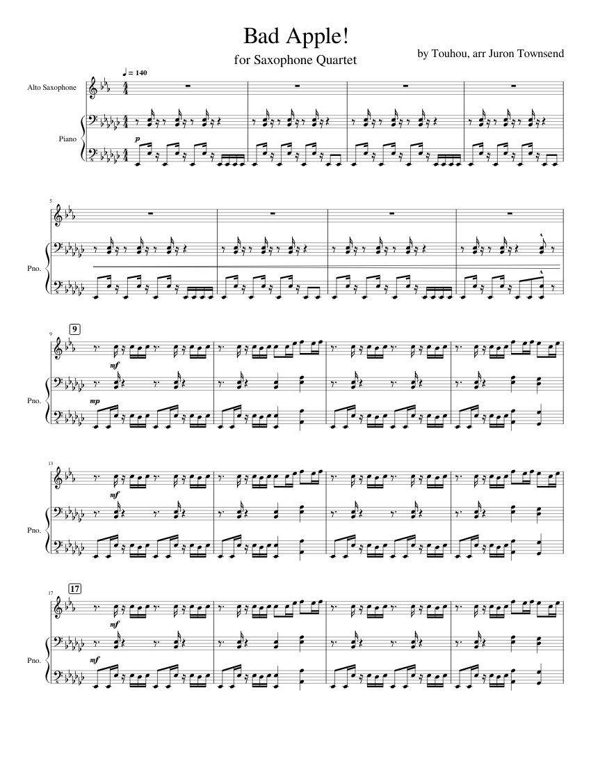 Bad Apple! – Touhou (ZUN) Bad Apple Sheet music for Piano, Saxophone alto (Mixed Duet ...