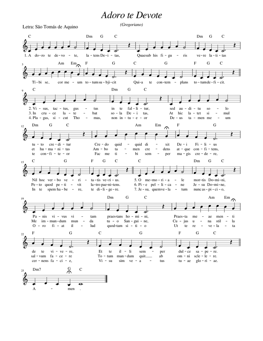 Adoro te Devote – Gregorian Chant Adoro te Devote Sheet music for Piano ...