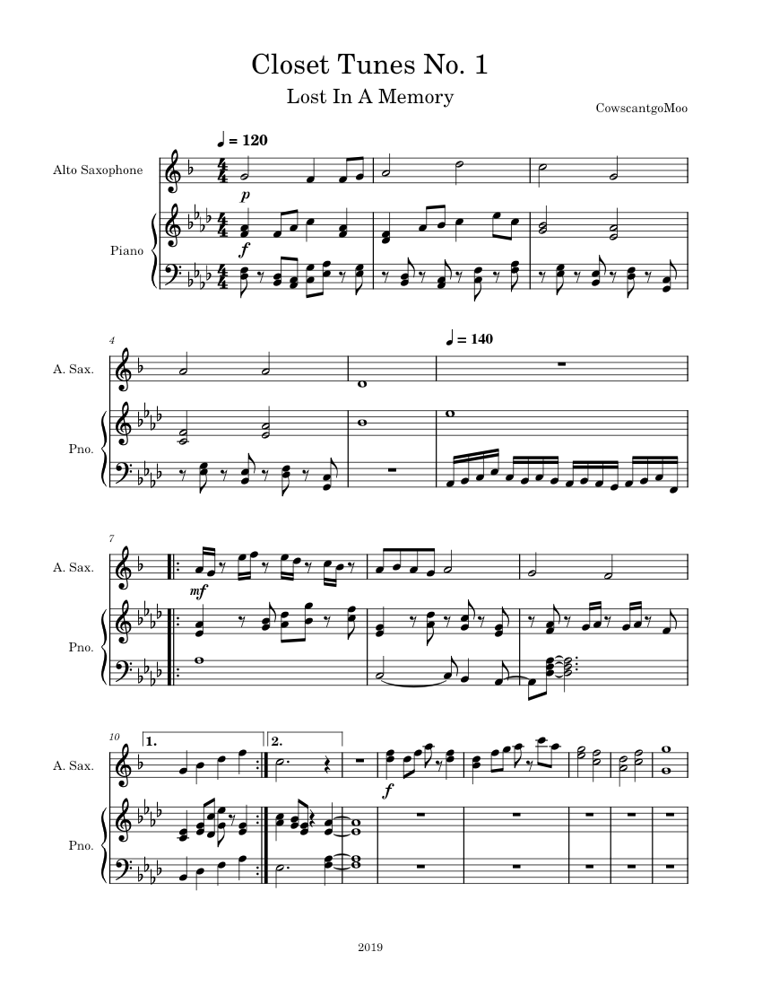 Closet Tunes No. 1 Sheet music for Piano, Saxophone alto (Solo ...