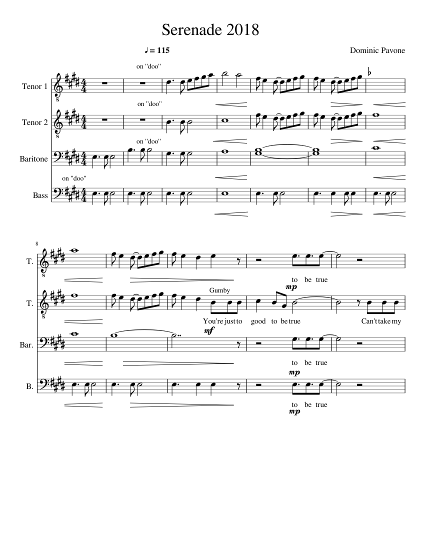 Serenade 2018 Sheet music for Tenor, Bass voice, Baritone (Choral ...