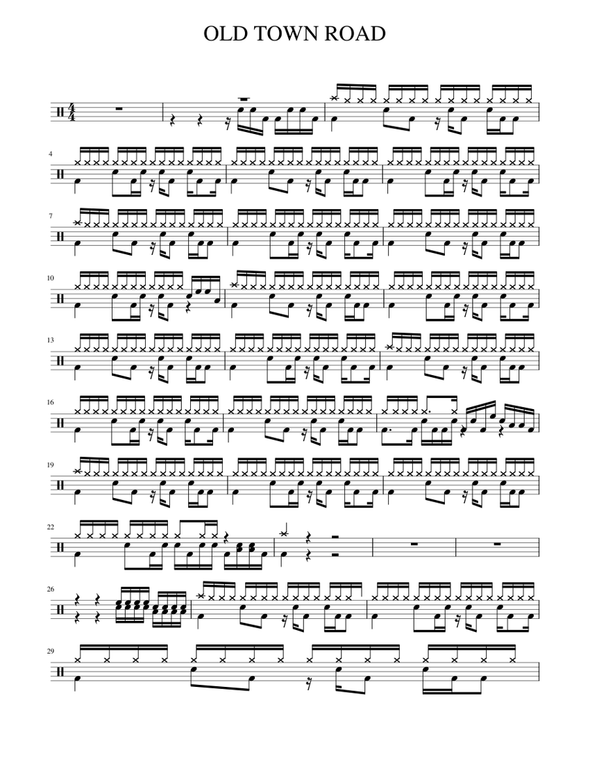 OLD TOWN ROAD Sheet Music for Drum group (Solo) | MuseScore.com