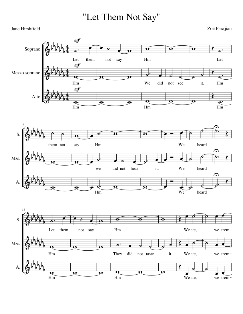 "Let Them Not Say" Sheet music for Soprano, Alto, Mezzo soprano (Choral ...