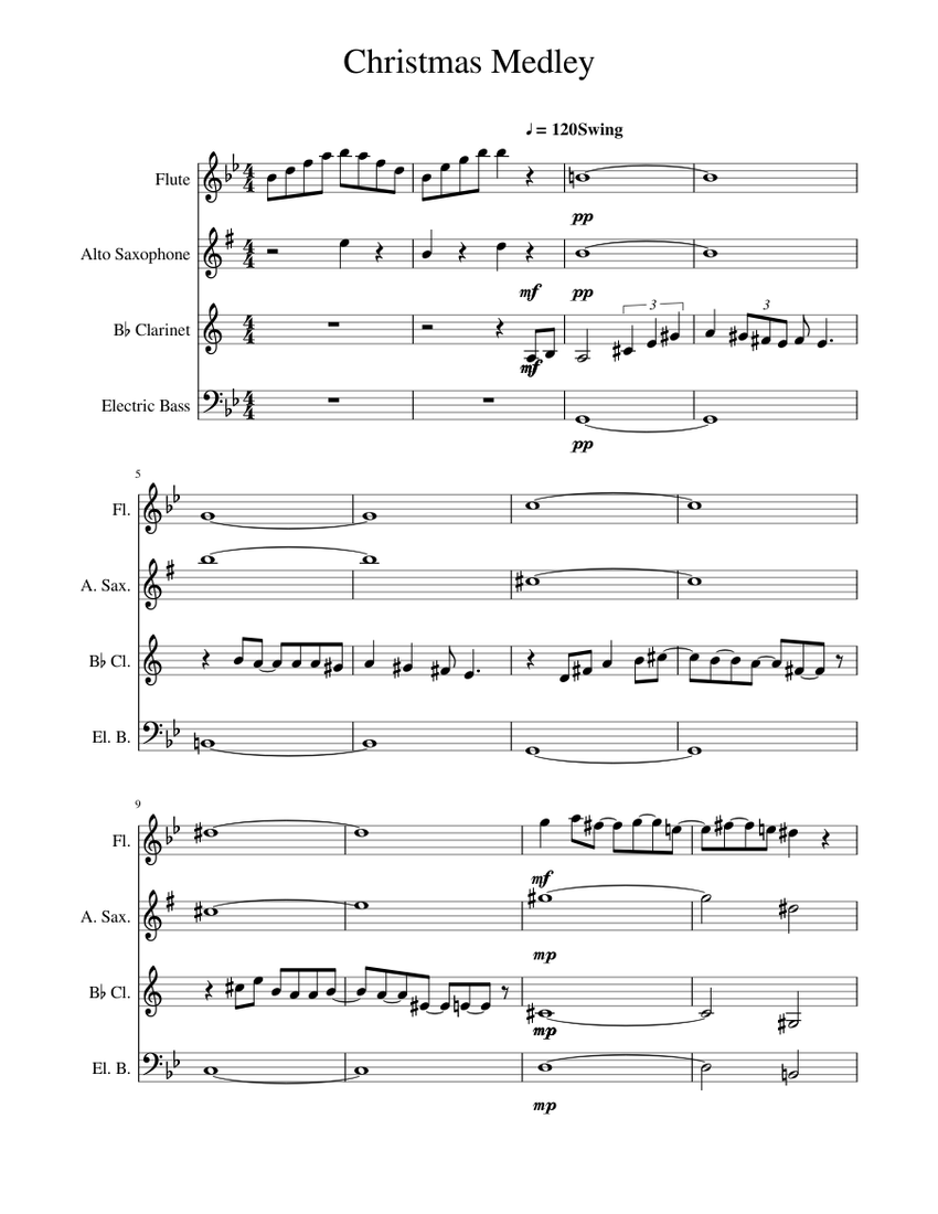 Christmas Medley Sheet music for Flute, Clarinet in b-flat, Saxophone ...