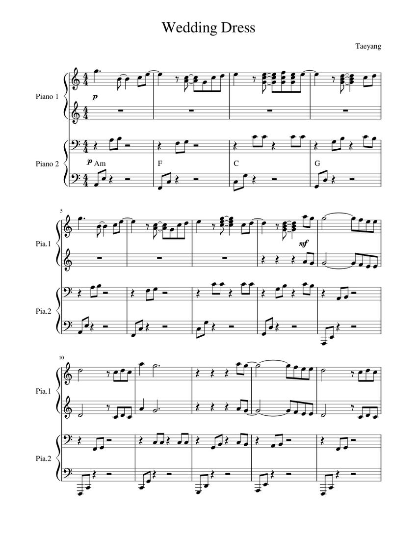 Wedding Dress Sheet Music with Chords for Piano (Piano Duo) | MuseScore.com