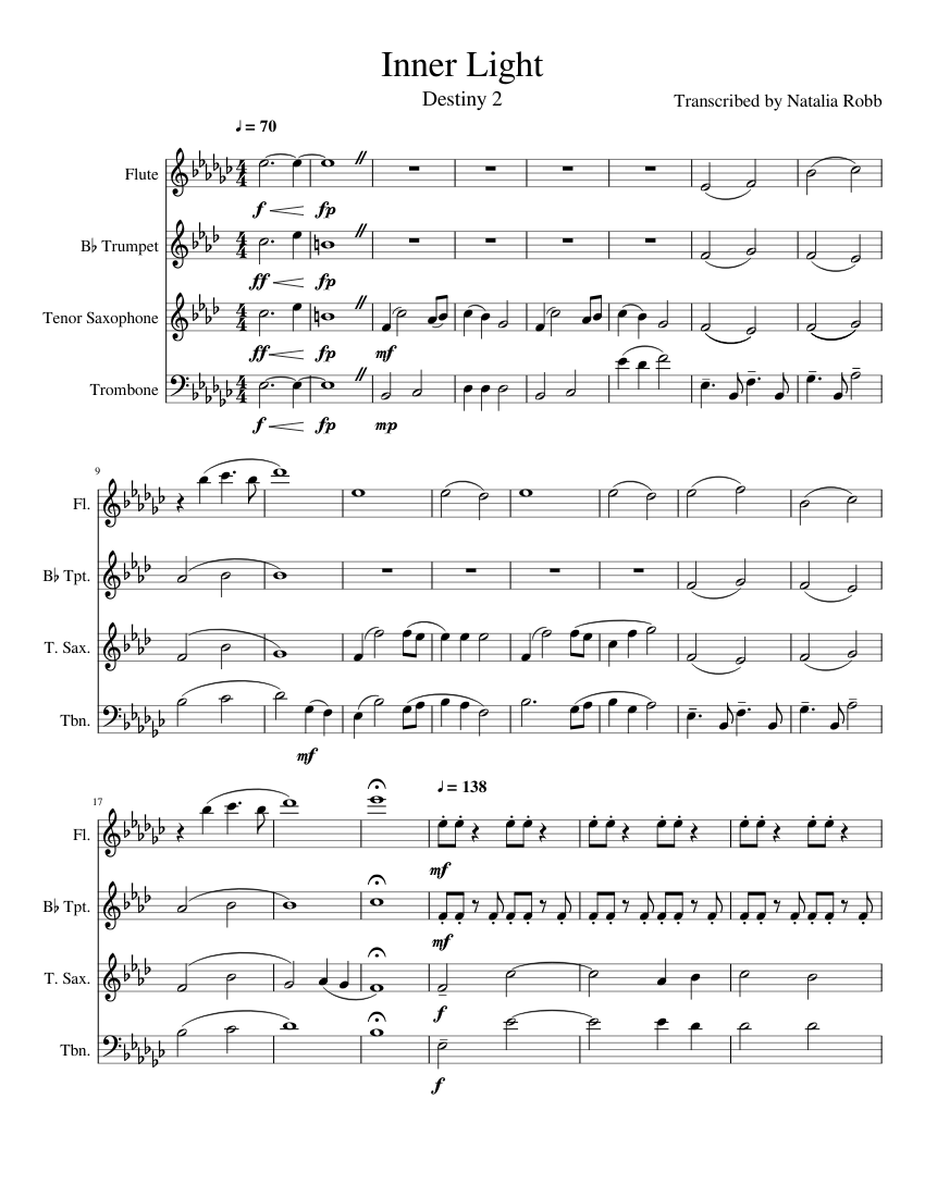Inner Light (Destiny 2) Sheet Music for Trombone, Flute, Saxophone ...