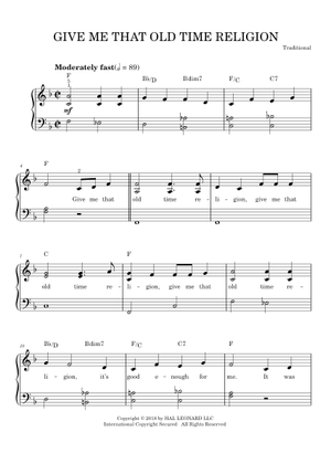 Give me that old time religion Sheet Music for Piano (Solo) easy ...