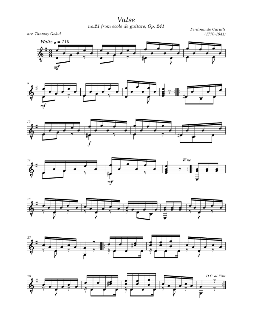 Valse – Ferdinando Carulli Sheet music for Guitar (Solo) | Musescore.com