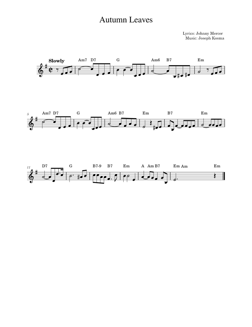 Autumn leaves – Joseph Kosma Autumn Leaves Lead Sheet Sheet music for ...