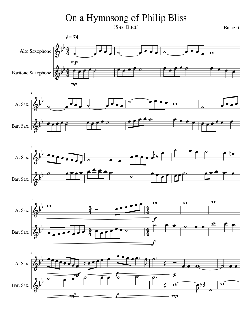 On a Hymnsong of Philip Bliss Sheet music for Saxophone alto, Saxophone ...