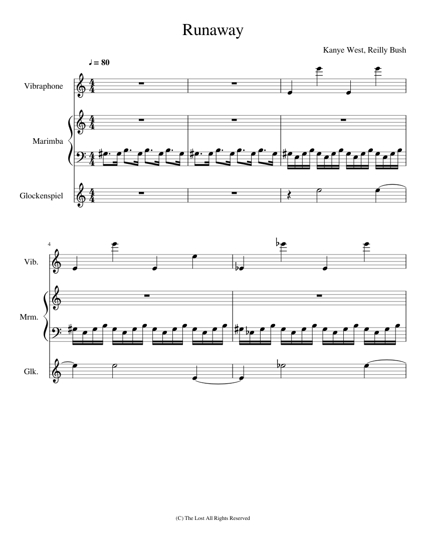 Runaway Sheet Music for Vibraphone, Glockenspiel, Marimba (Percussion ...