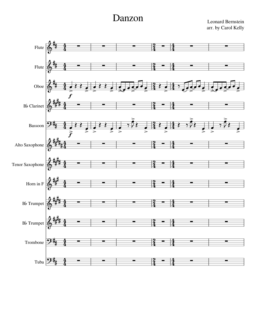 Danzon Sheet Music for Trombone, Tuba, Flute, Oboe & more instruments (Mixed Ensemble ...