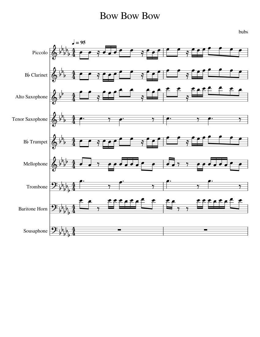 Bow Bow Bow Sheet music for Trombone, Mellophone, Flute piccolo ...