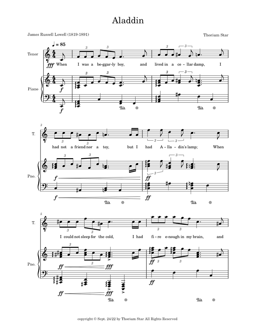 Aladdin Sheet music for Piano, Tenor (Piano-Voice) | Musescore.com
