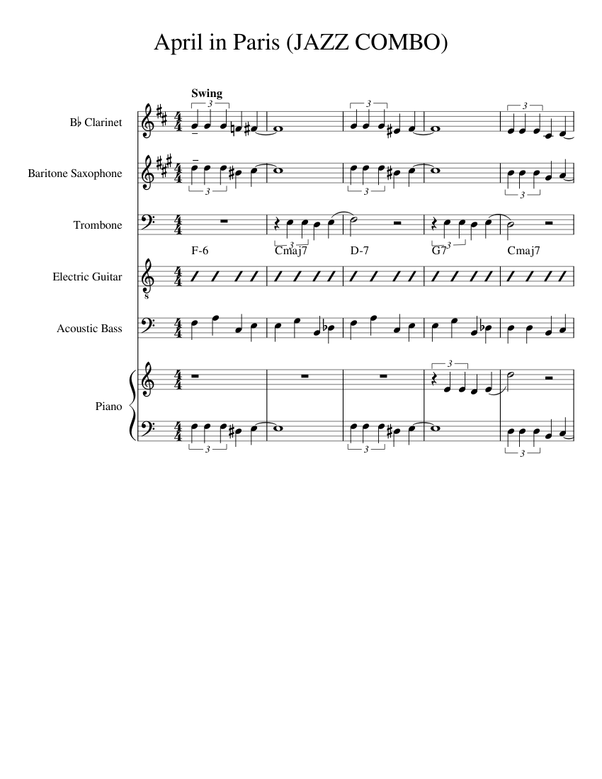 April in Paris Sheet Music for Piano, Trombone, Clarinet in b-flat ...