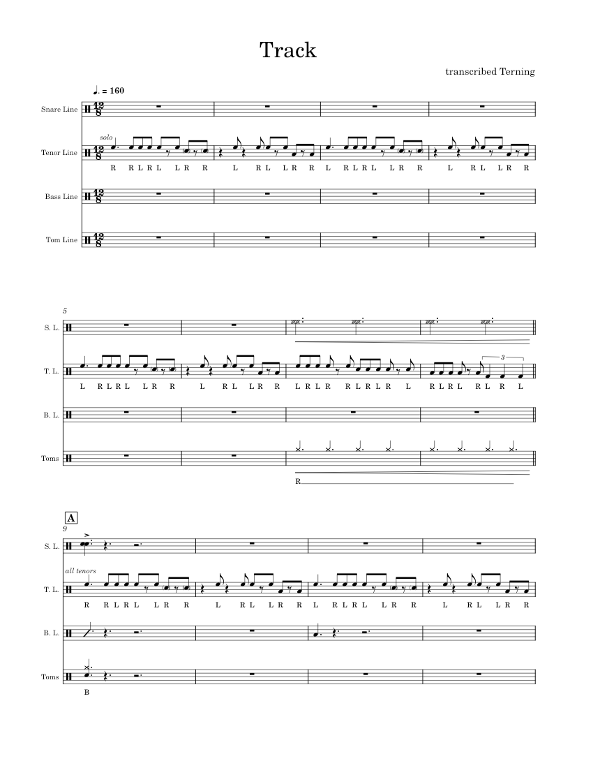 Track Sheet music for Snare drum, Tenor drum, Bass drum (Percussion ...