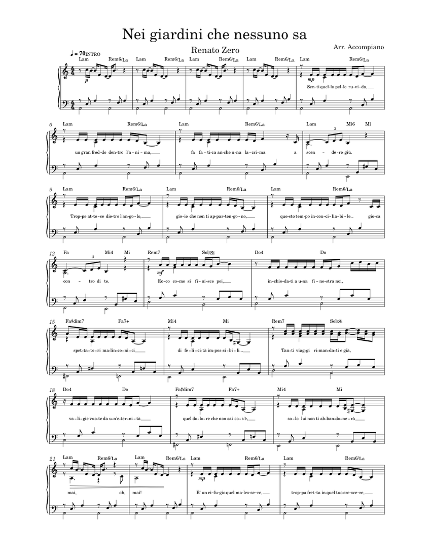 Nei giardini che nessuno sa Sheet music for Piano (Solo) | Musescore.com