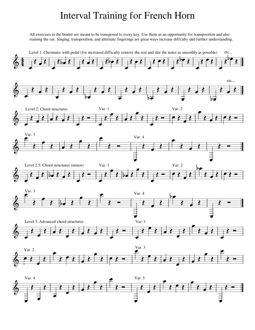 Interval Training for French Horn Sheet Music for French horn (Solo ...