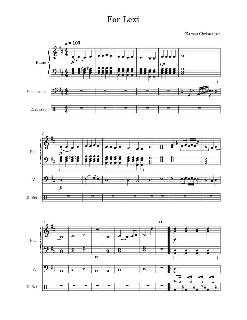 For_Lexi Drooms Sheet music for Piano, Cello, Drum group (Solo ...