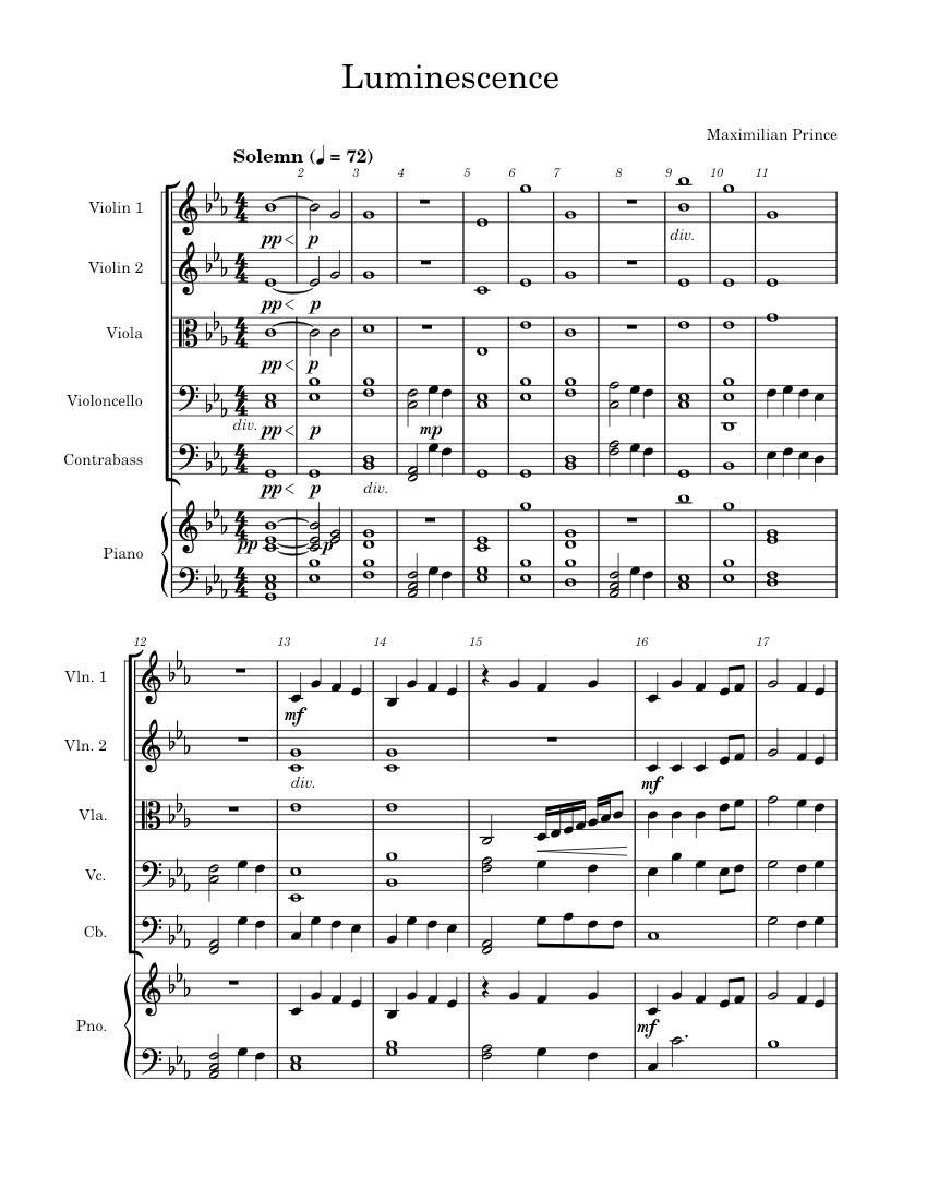 Luminescence Sheet Music for Piano, Contrabass, Violin, Viola & more ...