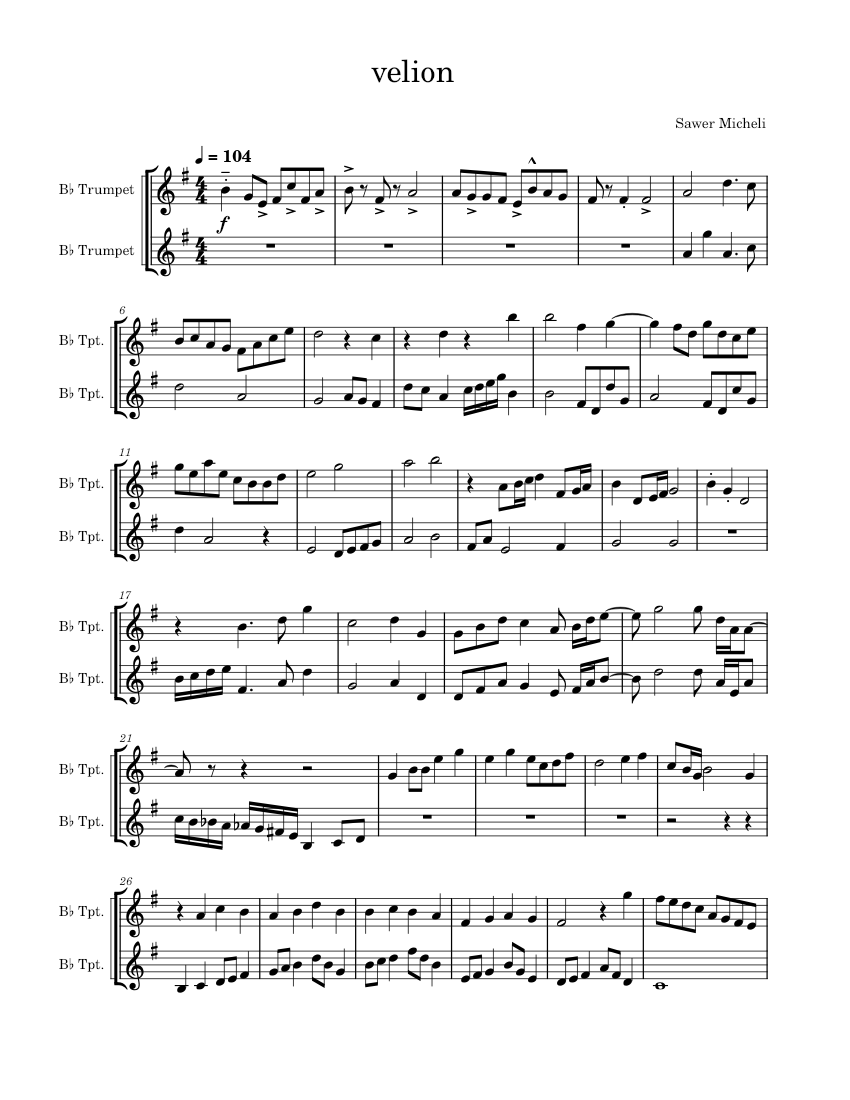 velion Sheet music for Trumpet in b-flat (Brass Duet) | Musescore.com