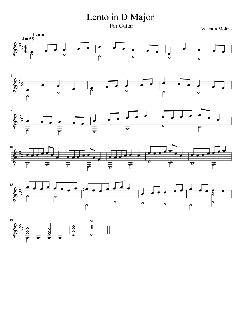Lento in D Major Sheet Music for Guitar (Solo) | MuseScore.com
