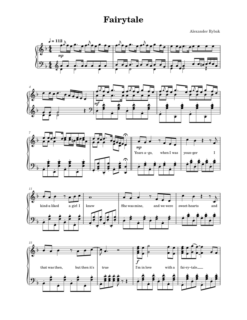 Alexander Rybak - Fairytale Sheet Music for Piano (Solo) | MuseScore.com