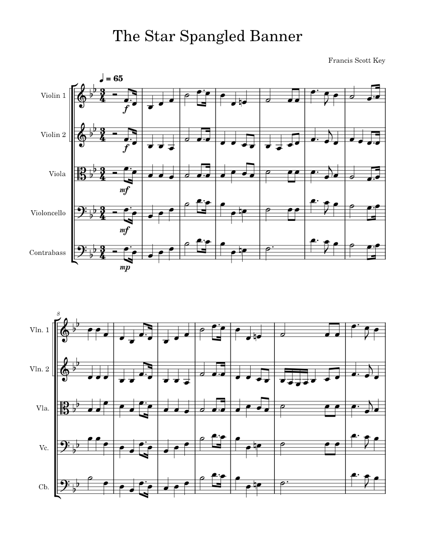 The Star Spangled Banner Sheet music for Contrabass, Violin, Viola ...