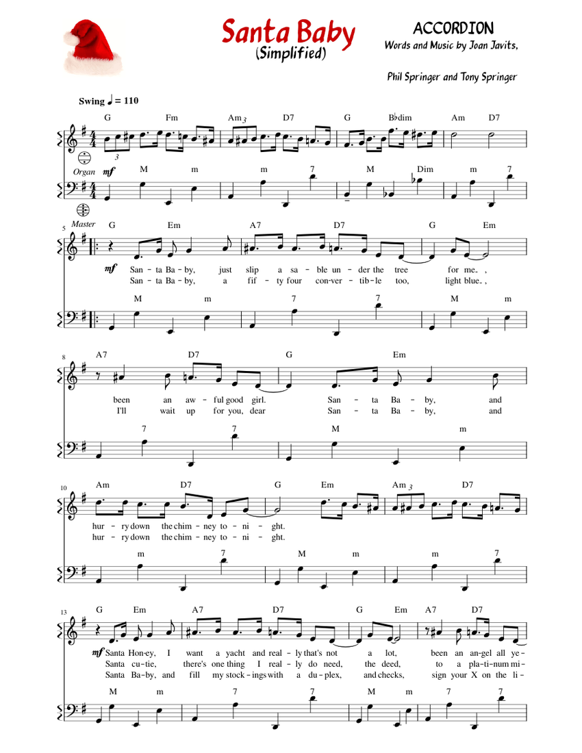 Santa Baby Sheet Music with Chords for Accordion (Mixed Duet ...