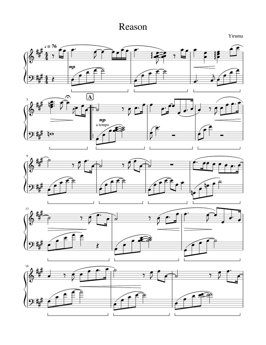 Reason - Yiruma Sheet Music for Piano (Solo) Easy | MuseScore.com