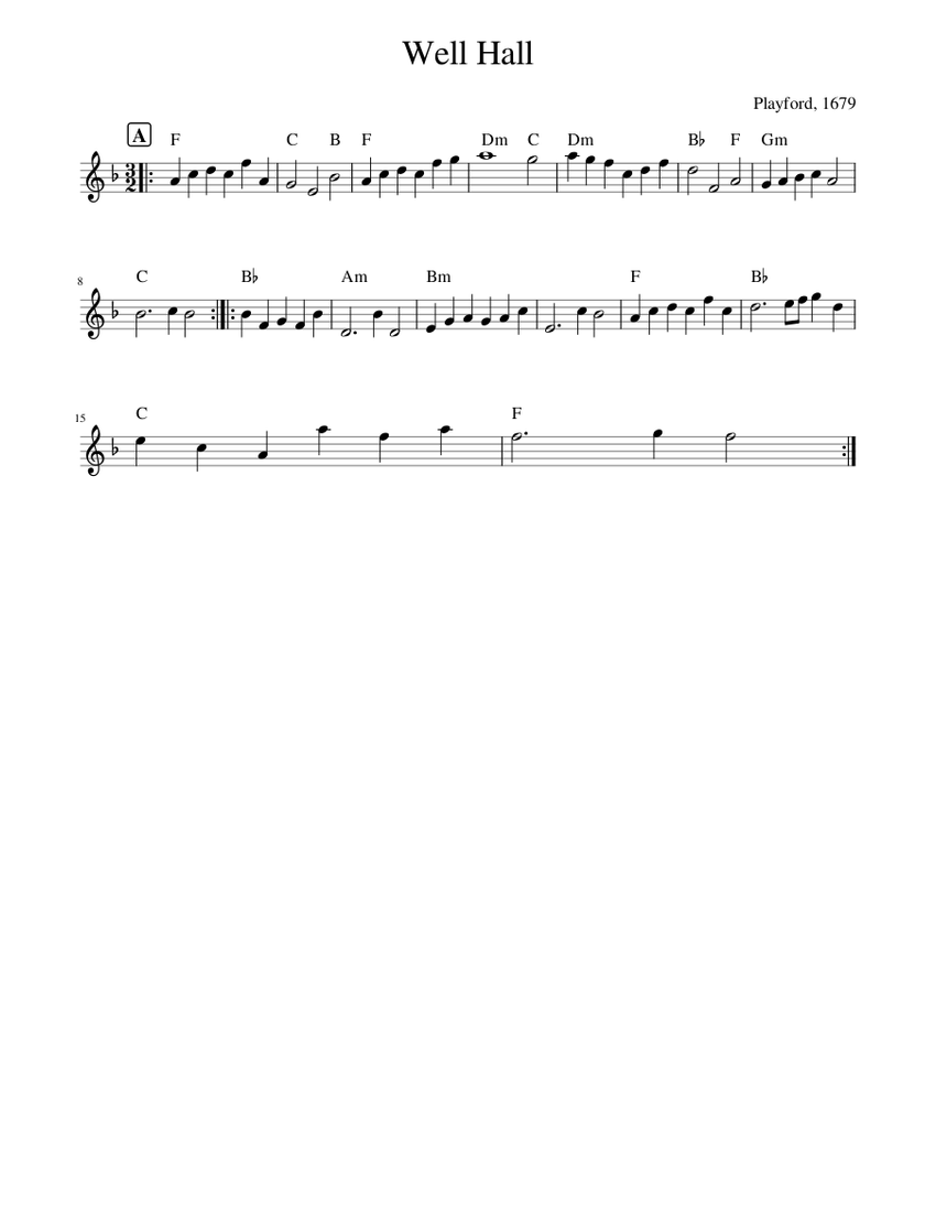 Playford - Well Hall Sheet music for Piano (Solo) | Musescore.com