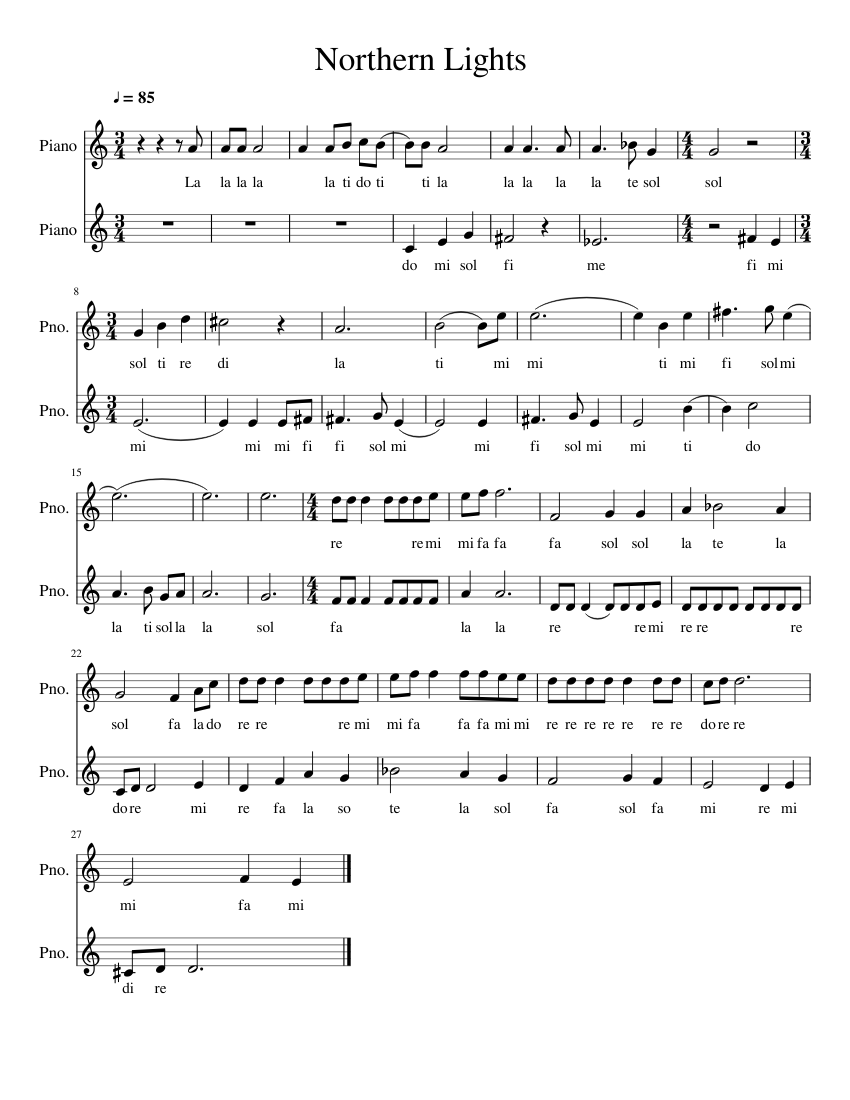 Northern Lights Sheet Music for Piano (Piano Duo) | MuseScore.com