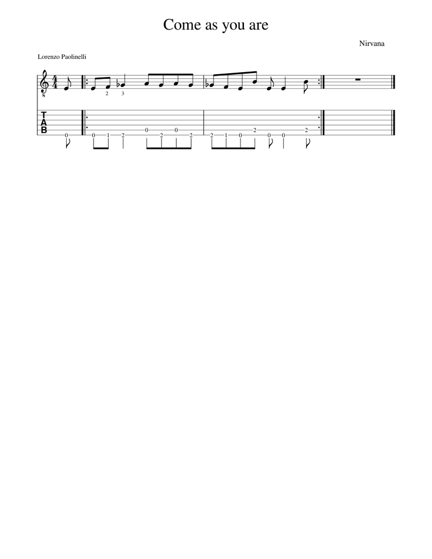 Come as you are tab Sheet Music for Guitar (Solo) | MuseScore.com