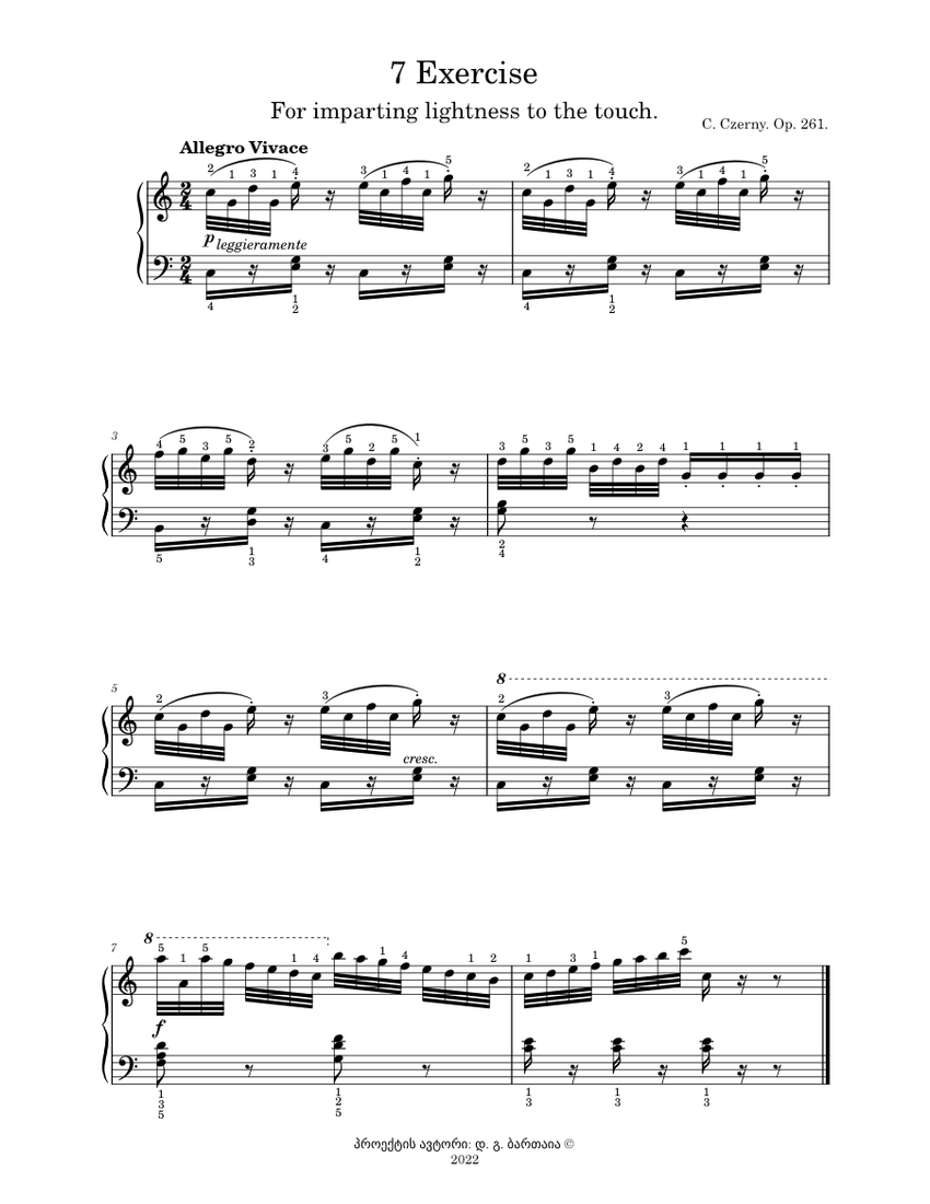 Op. 261. 101 Exercises – Carl Czerny 7 Exercise Sheet Music for Piano ...
