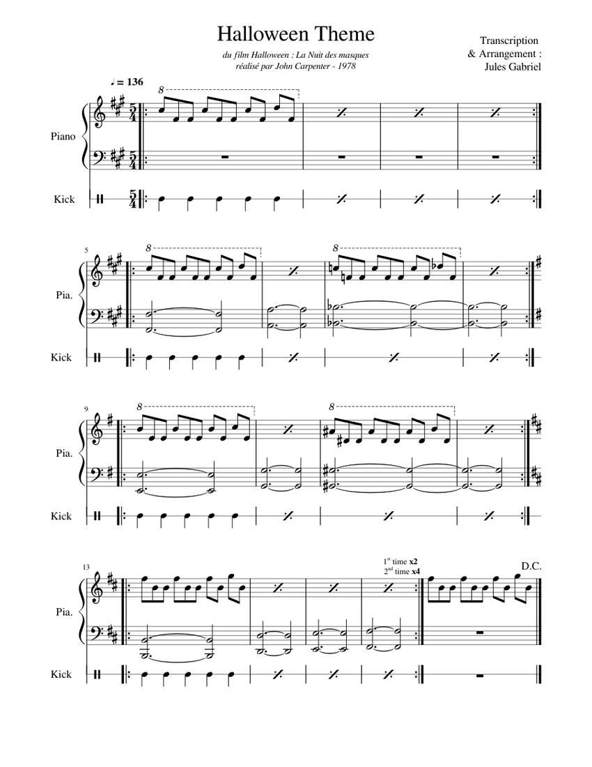 Halloween Theme - du film de John Carpenter 1978 - piano tutorial