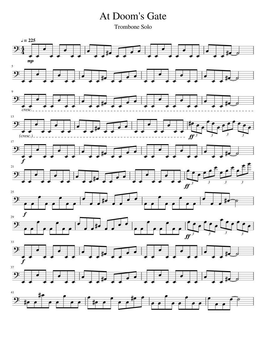 Doom: E1M1 (At Doom's Gate) - Trombone Solo Sheet Music for Trombone ...