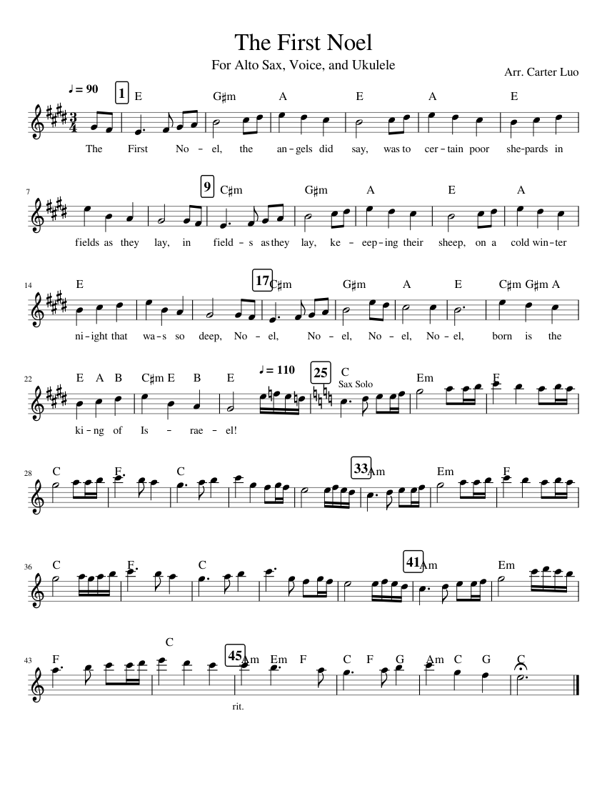 The First Noel Sheet Music for Saxophone alto (Solo) | MuseScore.com
