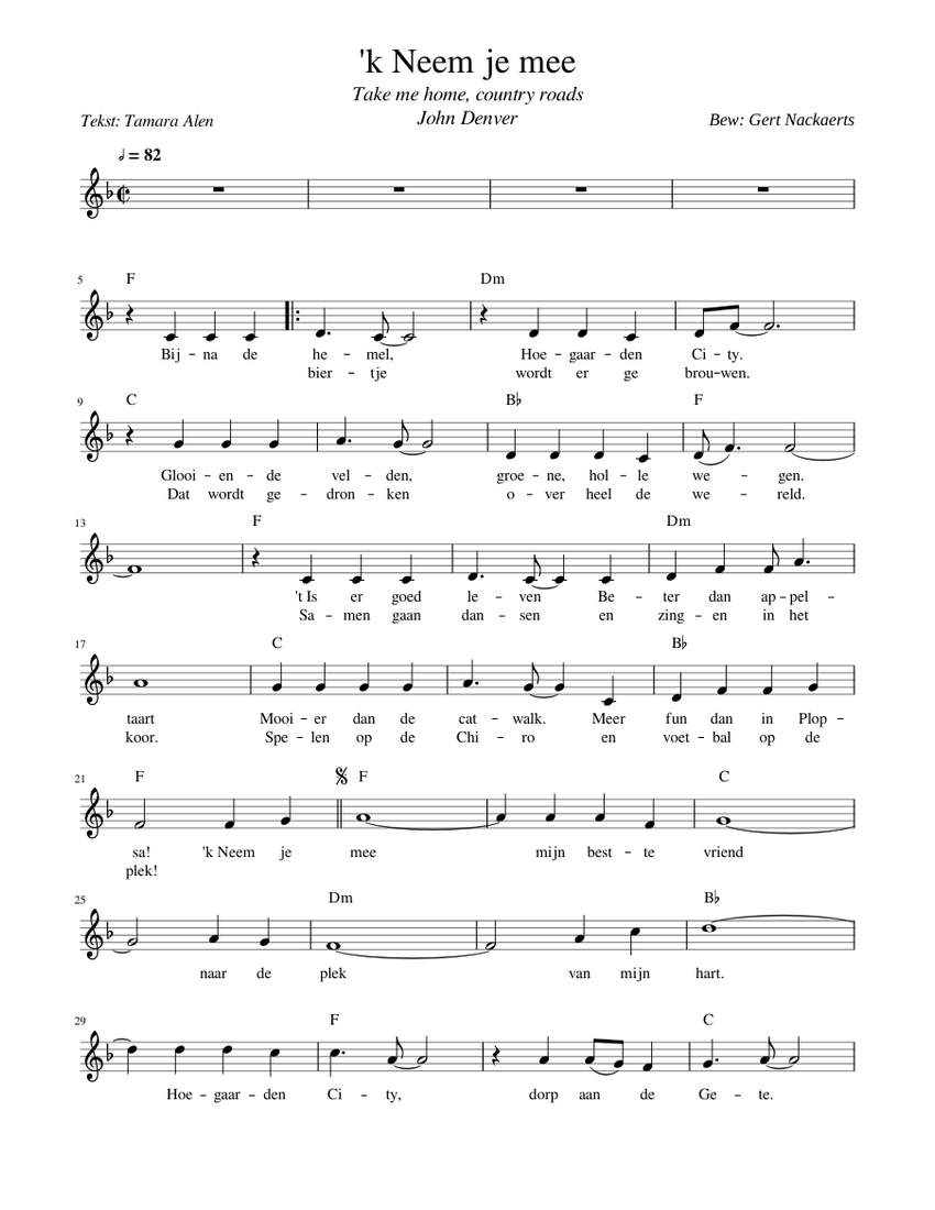 k neem je mee Take me home Sheet music for Vocals (Solo) | Musescore.com