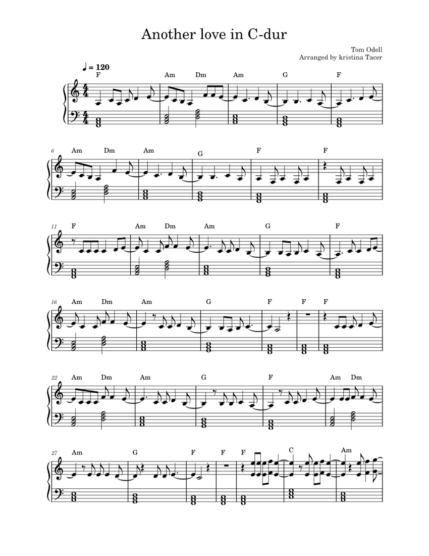 Another love – Tom Odell Another_love_in_C-dur Sheet Music for Piano ...