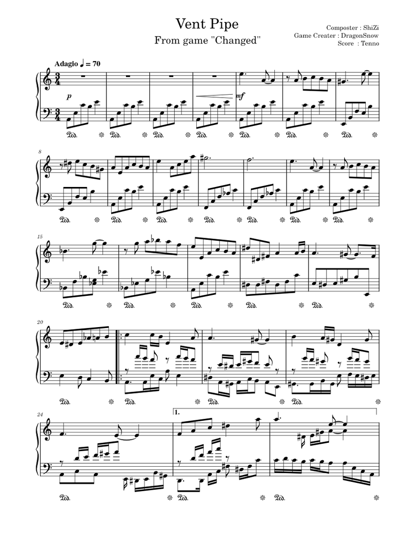 Changed OST - Vent Pipe Sheet music for Piano (Solo) | Musescore.com