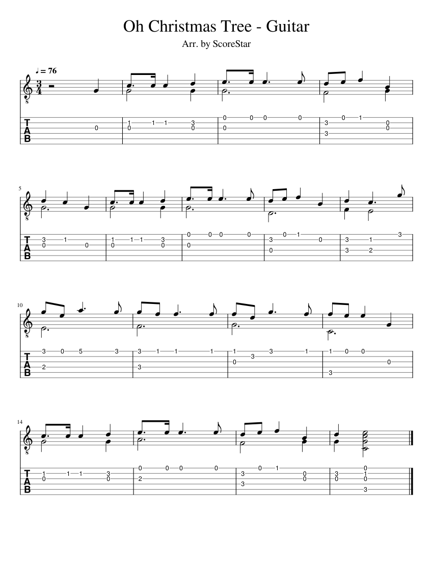 Oh Christmas Tree - Easy Guitar Sheet Music for Guitar (Solo ...