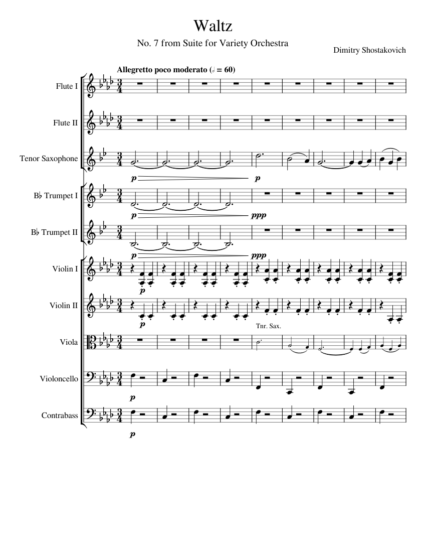 Waltz from Suite for Variety Orchestra Sheet Music for Flute, Saxophone ...