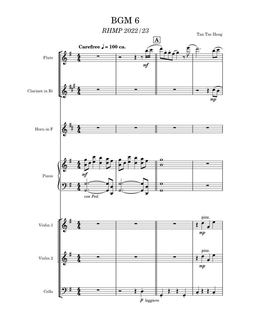 BGM 6 (RHMP 22/23) - Tan Tze Heng Sheet music for Piano, Flute, French ...