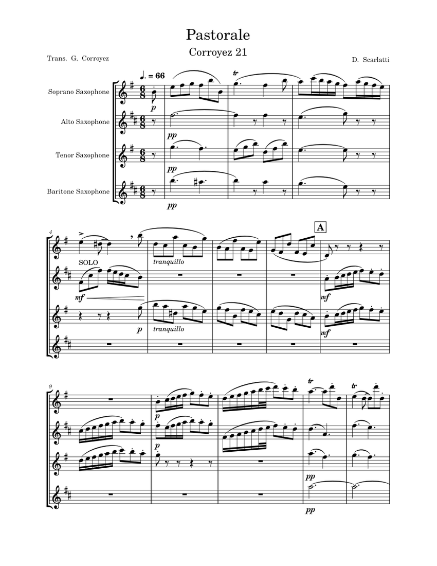 Pastorale – Domenico Scarlatti Sheet music for Saxophone alto ...