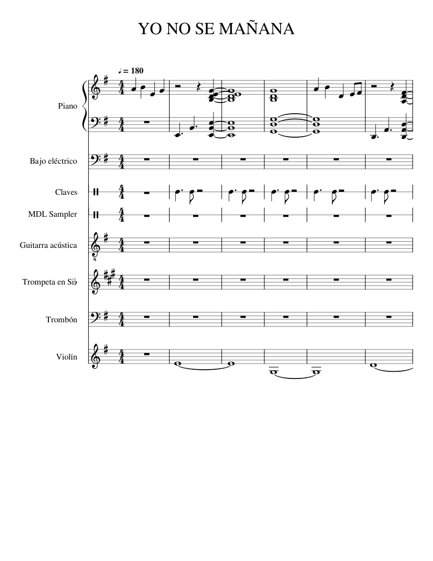 YO NO SE MAÑANA Sheet Music for Piano, Trombone, Trumpet in b-flat ...